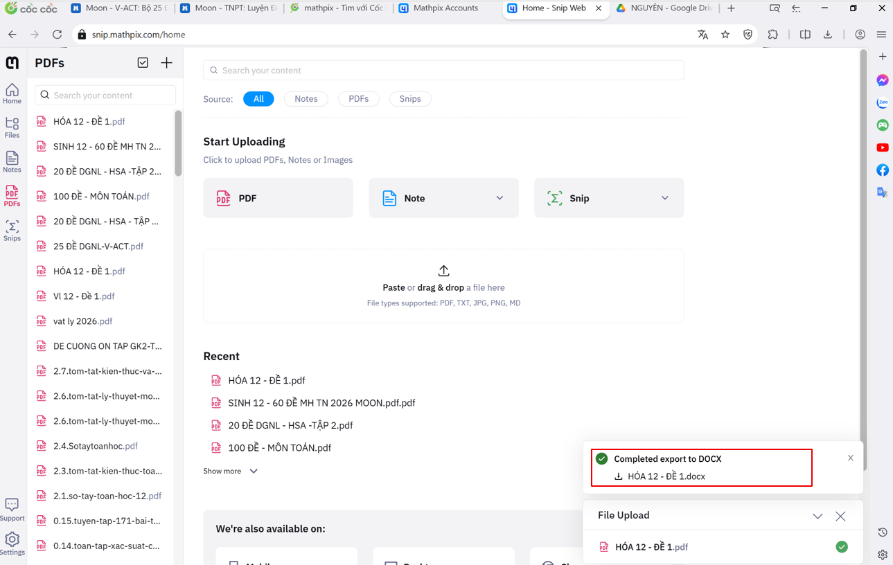 Hướng dẫn chuyển pdf sang word trên Mathpix
